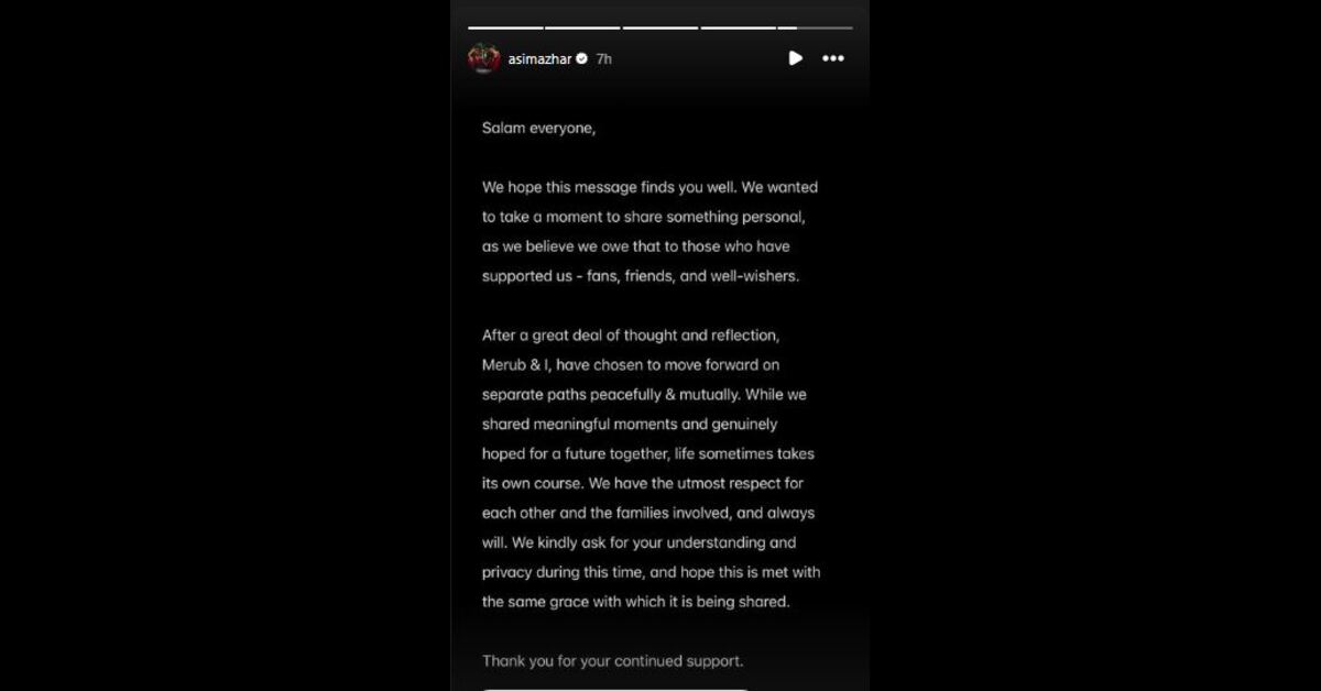 Merub Ali and Asim Azhar End Engagement After 3 Years