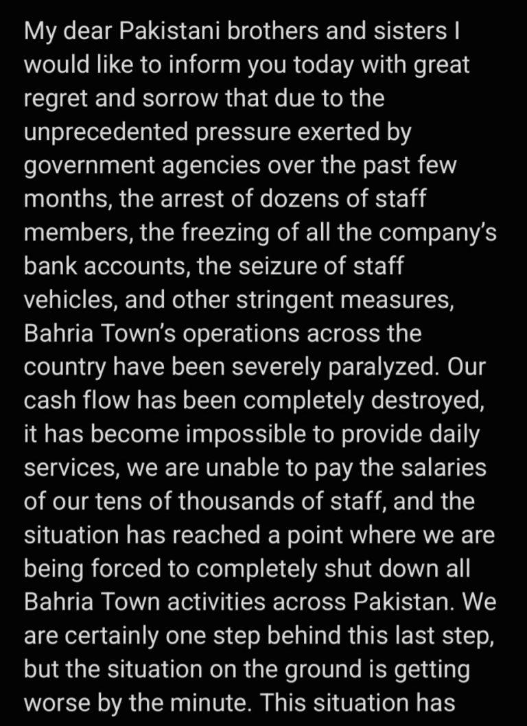 Bahria Town Could Shut Down Soon: What Malik Riaz’s Statement Means for ...