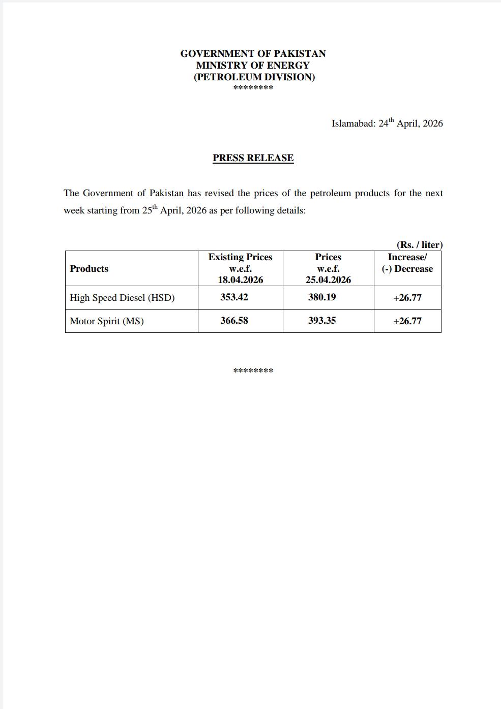 Latest Petrol Price in Pakistan: Government Hikes Fuel Rates by Rs. 26. ...
